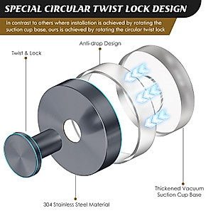 MOTAIPEAK Suction Cup Hooks for Shower,2Pcs Shower Hooks for Inside Shower,No Drill Towel Hooks for Bathroom Wall,Kitchen,Glass,Mirror,Tile to Hang Towels,Robes,Loofah-Grey