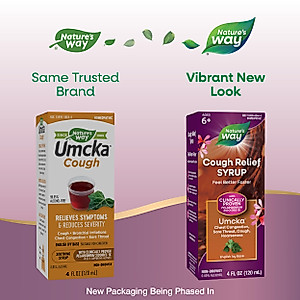 Nature's Way Cough Relief Syrup, Umcka, Chest Congestion, Sore Throat, Cough, Hoarseness, Phenylephrine Free, Homeopathic, Non-Drowsy, 4 Fl Oz (Packaging May Vary)
