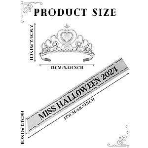 Ferraycle Miss Halloween 2024 Crown and Sash Cosplay Costume Kit for Women Silver Crystal Tiara Rhinestone Crown Princess Crown Headband Halloween Queen Sash for Party Decorations