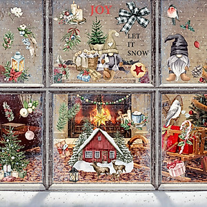 Whaline 12 Sheets Christmas Rub on Transfers Classic Watercolor Santa Snowman Gnome Transfer Stickers Winter Floral Bird Furniture Decals for Home Office Paper Wood DIY Crafts, 5.9 x 5.9 Inch