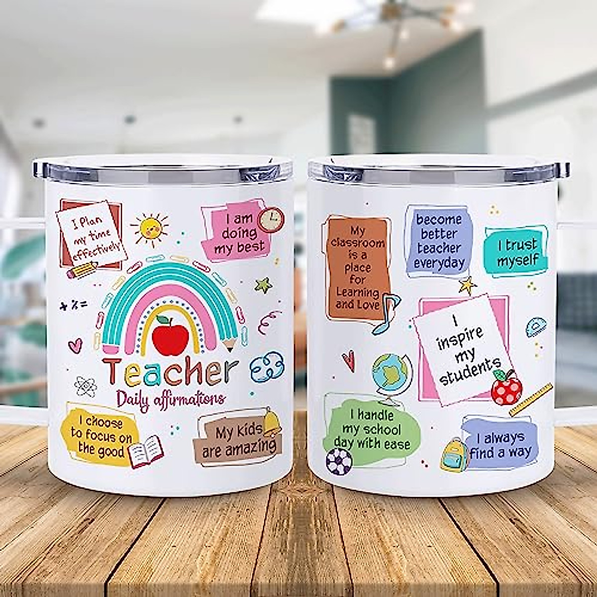 Hyturtle Teacher Appreciation Gifts for Women 12oz Stainless Steel Insulated Coffee Mug with Handle Sliding Lid And Spoon, Double Wall Vacuum Travel Mug Tumbler Cup