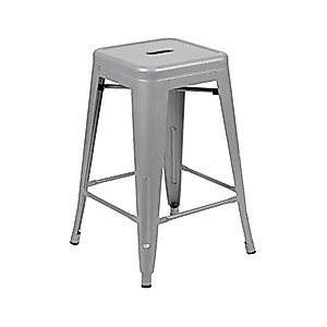 Flash Furniture Lily 24" High Metal Counter-Height, Indoor Bar Stool in Silver - Stackable Set of 4