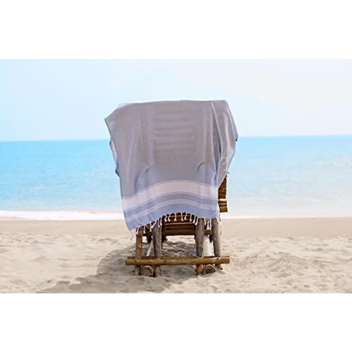 LANE LINEN 100% Cotton Beach Towel with Bag 2 Piece Towels for Adults 39"x71" Pool Extra Large Quick Dry Sand Travel - Sky Blue
