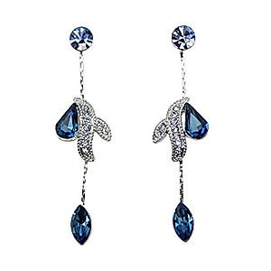 Faship Gorgeous Dark Blue Crystal Floral Necklace Earrings Set - Navy Blue