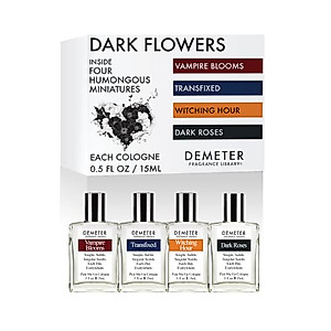 DEMETER Fragrance's Dark Flowers Humongous Miniature Set of 4 - Witching Hour - Dark Roses - Vampire Blooms - Transfixed - Perfume Sampler Set for Women