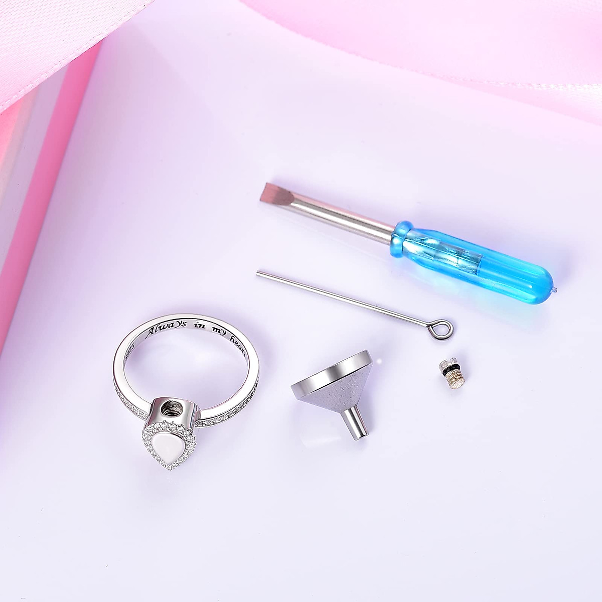 925 Sterling Silver Cremation Rings Teardrop Ash Memroial Urn Ring Hold Ashes Engraved Always in my heart Cremation Jewelry (6)