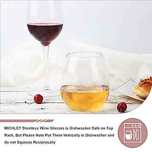 MICHLEY 18oz Red White Stemless Wine Glasses Tritan Plastic-Shatterproof Drinking Tumbler, Dishwasher Safe Drinkware for Parties Camping, Set of 4