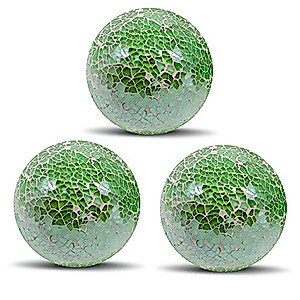Qingbei Rina Green Decorative Balls,3 PCS/3.2 Inch Spring Decorative Orbs Spheres,Mosaic Glass Balls,Decorative Balls for Centerpiece Bowls Vase Filler,St Patricks Day Decor,Gift for Mom