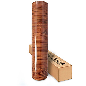 VVIVID High Gloss Red Cedar Striped Wood Grain Faux Finish Textured Vinyl Wrap Roll Sheet Film for Home Office Furniture DIY No Mess Easy to Install Air-Release Adhesive (1ft x 4ft)