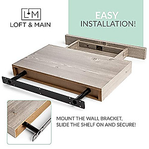 Floating Shelf with Drawer, Floating Nightstand for Bedroom - 16” Wall Shelf, White Floating Shelf with Storage, Floating Shelf for Office Bathroom Kitchen Floating Bedside Table (Grey Wood)