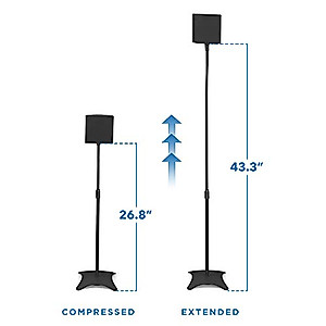 Mount-It! Speaker Floor Stands | Height Adjustable with Cable Management for Satellite, Small Bookshelf & Bluetooth Speakers up to 10 Lbs | Fits Vizio, Polk, Bose, JBL, Sony & Samsung | 1 Pair, Black
