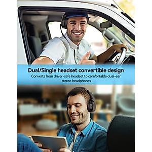 TECKNET Bluetooth Headset, Wireless Bluetooth Trucker Headset with Microphone Noise Cancelling 3 EQ Music Modes, Single and Dual Ear Wireless Headphones for Truck Drivers, Office, Call Centre Work