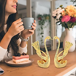 Agatige Gold Coffee Spoon for Coffee Bar, 6pcs 5in Long Coffee Stir Spoon Crown Handle Dessert Spoons Gold Tea Spoons Espresso Spoons with Decorative Swan Base Holder (Gold)