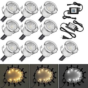 Dimmable LED Deck Lights Kit, 10 Pack Φ1.18 Outdoor Recessed Deck Step Lighting, 2700K-6500K Bluetooth Low Voltage Landscape Light IP67 Waterproof for Garden Patio Rail Ground Pathway