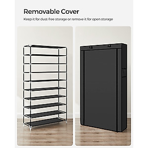 SONGMICS Shoe Rack, 9 Tier Shoe Organizer with Nonwoven Fabric Cover, Shoe Storage Shelf for 40-50 Pairs of Shoes, Entryway, Suitable for Sneakers, High Heels, Flats, and Boots, Black URXJ36HV1