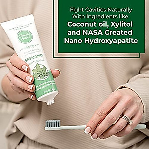 Simply Silver Toothpaste Spearmint - Nano Hydroxyapatite Formula, All Natural Colloidal Silver Toothpaste, Fluoride Free, Sensitive Teeth, Whitening, 4 oz