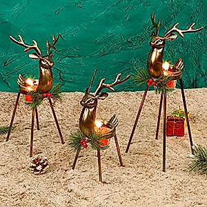 Juegoal Set of 3 Reindeer Tealight Candle Holders, Standing Iron Metal Christmas Decorations, Glass Votive Candle Holder, Durable and Rust-Proof Holiday Tabletop Centerpiece and Display