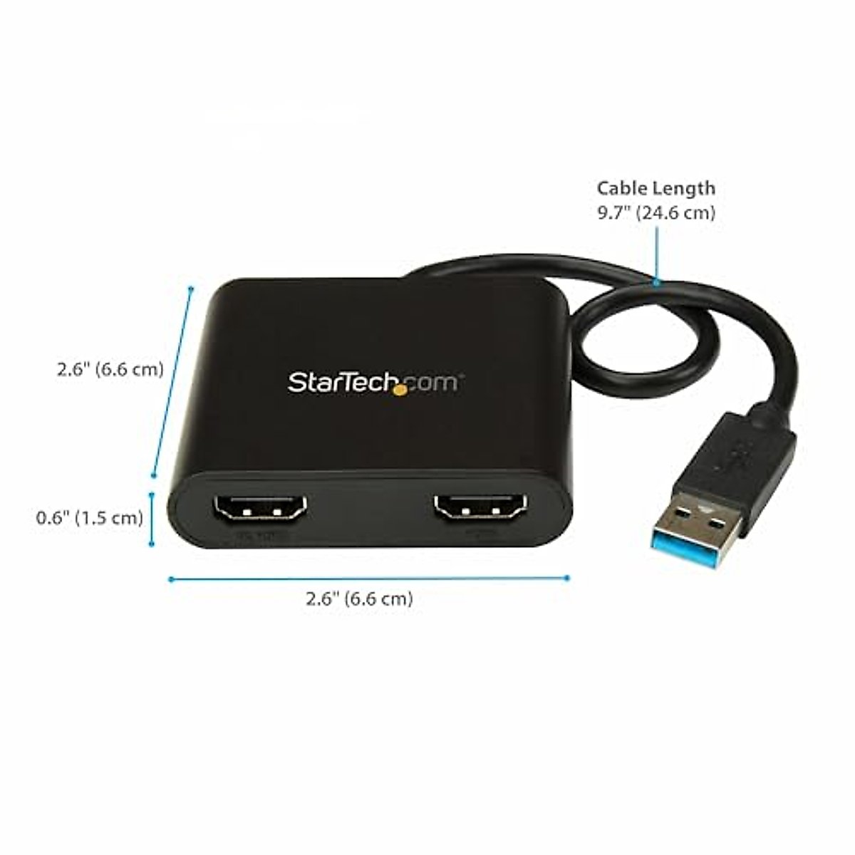 StarTech.com USB 3.0 to Dual HDMI Adapter - 1x 4K 30Hz & 1x 1080p - External Video & Graphics Card - USB Type-A to HDMI Dual Monitor Display Adapter - Supports Windows Only - Black (USB32HD2)