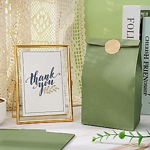 Whaline 24Pcs Sage Green Party Favor Bags Kraft Paper Gift Bags with Stickers Goodie Candy Treat Bags for Wedding Baby Shower Birthday Party Gift Wrap Supplies