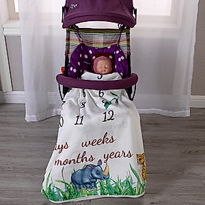 vmaisi Baby Milestone Blanket Gifts - Newborn Boy & Girl Monthly Year Infant Growth Blankets Nursery Swaddling Blankets (Green Animals, Double Printed)