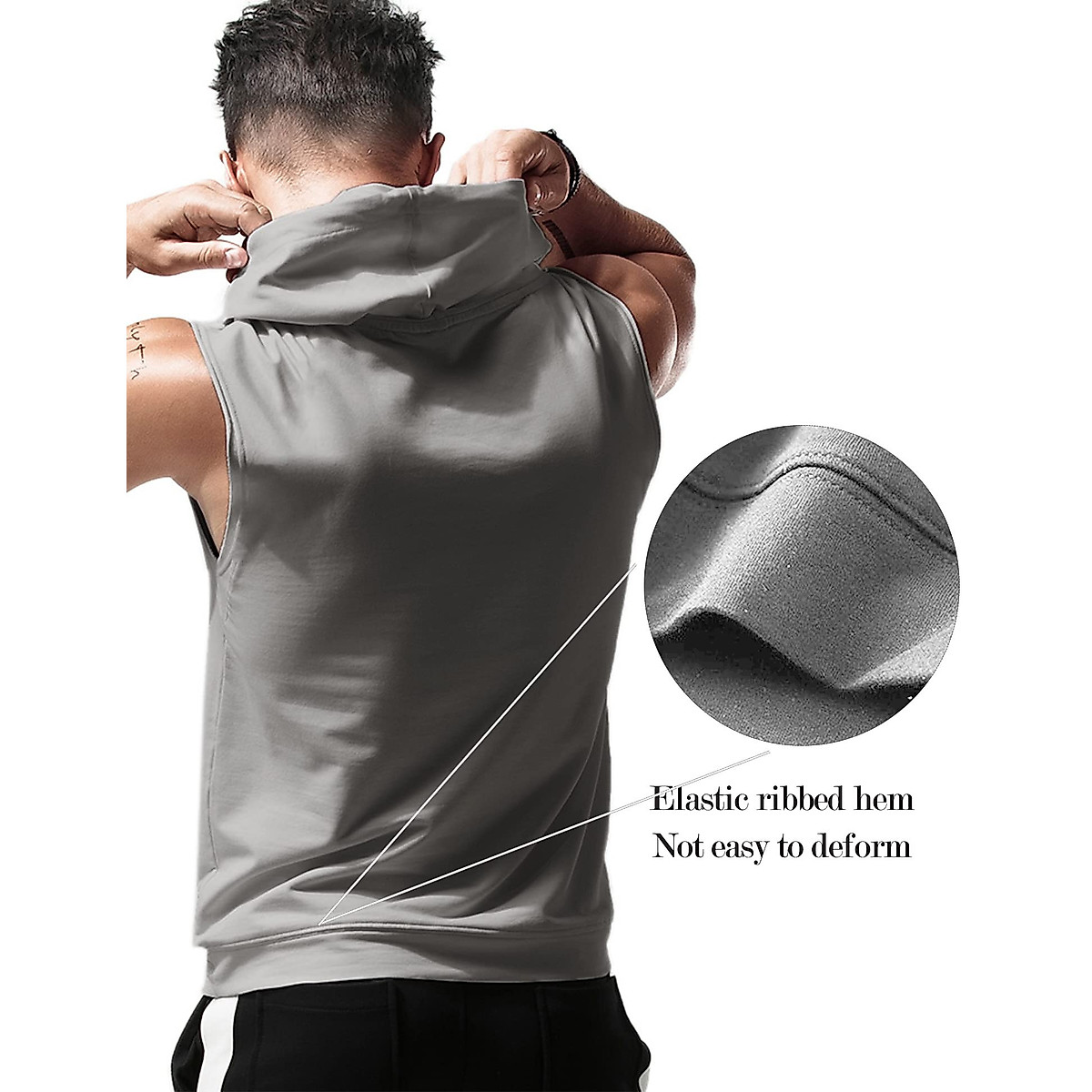 Amussiar Men's Sleeveless Hooded Tanktops Casual Vest Slim Fit Gyms Bodybuilding Hoodies Vest Grey