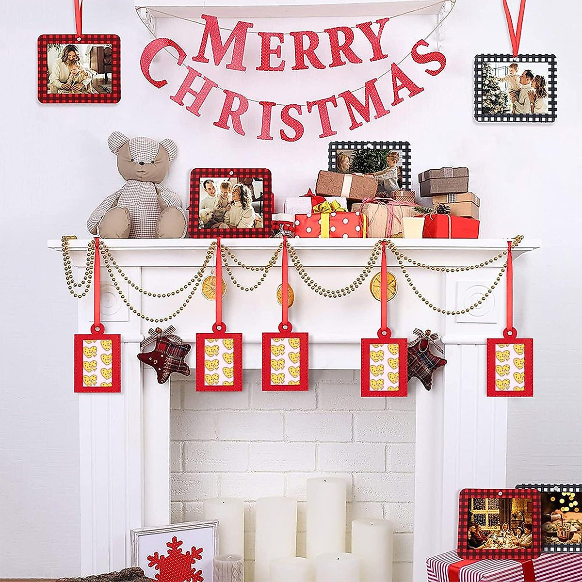 Lovingly Shaped Pizza Christmas Photo Ornament Frame Red Picture Frame for Xmas Tree Hanging Decoration