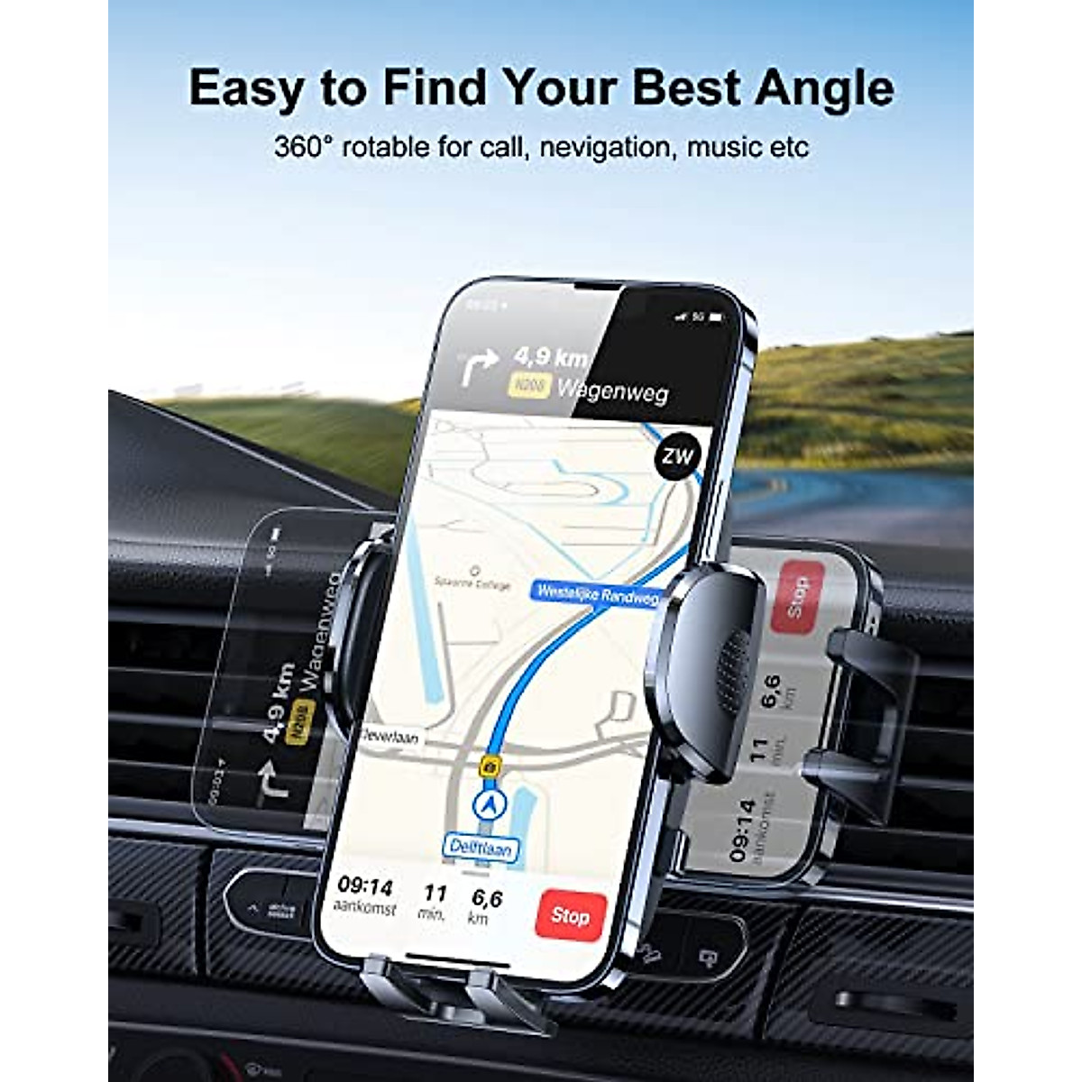 Rorhxia Car Vent Phone Mount, [Wing Support, Doesn't Slip&Drop, Enjoy Safe Driving] Cell Phone Holder for Car Compatible with iPhone 14, 13, 12 Pro Max, Samsung Galaxy S23 S22, and All Phones