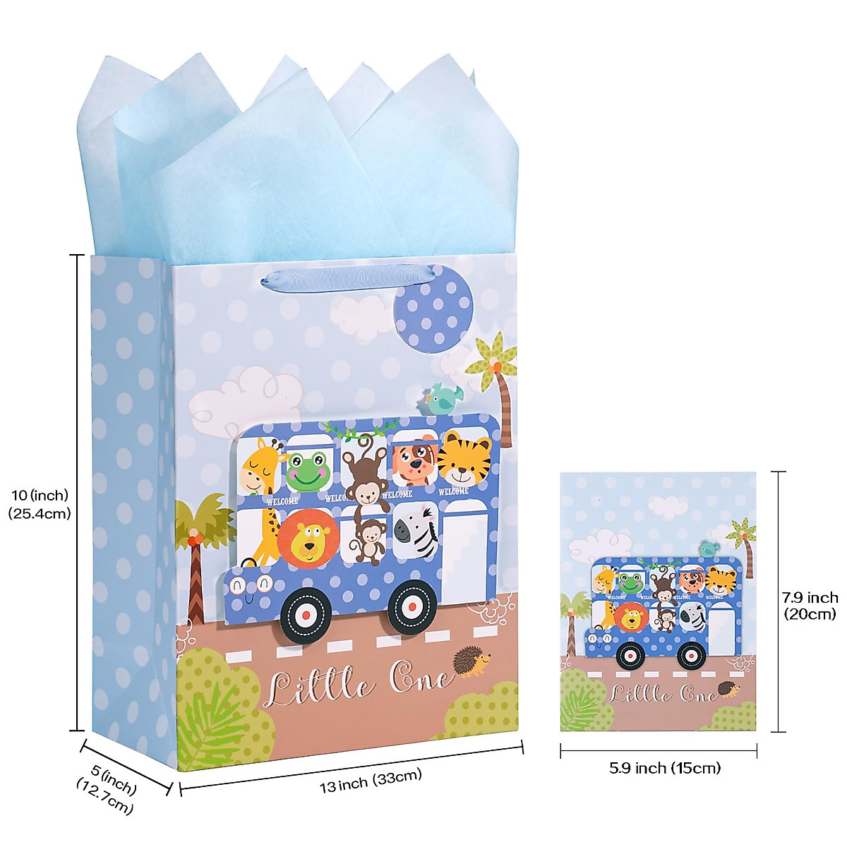 LeZakaa 16" Large Gift Bag with Tissue Paper,Hello Baby Gift Tag and Greeting Card, Purple Gift Bag with Sleeping Elephant Design for Baby Shower