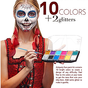 Face Paint Kit – Dermatologically Tested – Non-Toxic & Hypoallergenic – Professional Face Painting Kit for Kids & Adults – Cosplay Makeup Kit – Easy to Apply & Remove – Leakproof Dry Glitters