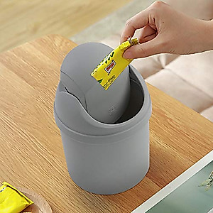 Zerdyne Plastic Mini Trash Can with Swing-Top Lid, 0.7 Gallon Tiny Garbage Can, Gray