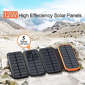 CONXWAN Solar Charger 27000mAh Power Bank with 4 Solar Panels & 3 USB Outputs, 3A Fast Charging Portable Charger USB C External Battery Pack Compatible with Smartphones Tablets