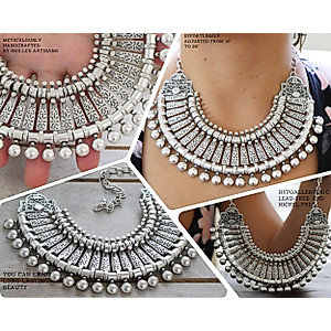 Gypsy Boho Bib Choker Coin Necklace Gothic Chunky Silver Statement Jewelry for Women Statement Vintage Silver