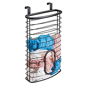 mDesign Steel Hanging Cabinet Storage Organizer Holder for Kitchen, Pantry - Holds Plastic, Sandwich, Garbage, Grocery and Trash Bags; Wrap, Foil, Pack - Spira Collection - Black