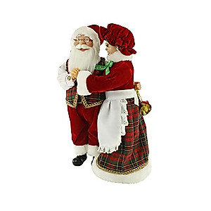 Windy Hill Collection Dancing Mr & Mrs Santa Claus Red, Green, Gold Plaid 16" Inch Standing Figurine Figure Decoration 160051