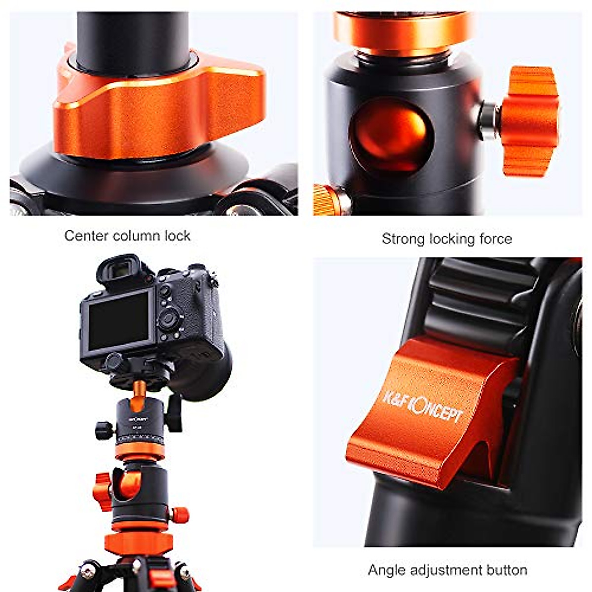 K&F Concept 67 inch Camera Tripod Horizontal Aluminum Tripods Portable Monopod with 360 Degree Ball Head Quick Release Plate for DSLR Cameras T255A4+BH-28L (TM2515T1)
