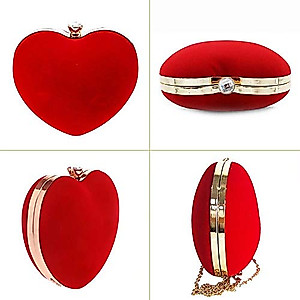 Velvet Heart Shape Clutch Purses for Women Evening Party Tote with Shoulder Chain