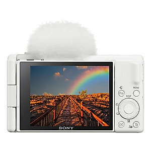 Sony ZV-1 II Vlog Camera for Content Creators and Vloggers (White) (ZV-1M2/W) + 64GB Card + Corel Photo Software + NP-BX1 Battery + Card Reader + LED Light + Soft Bag + Flex Tripod + More (Renewed)