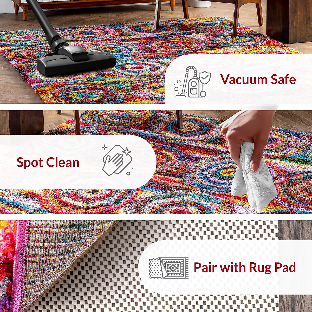 nuLOOM Kindra Abstract 2x6 Runner Shag Rug for Living Room Bedroom Dining Room Nursery Entryway Hallway, Multicolor/Red