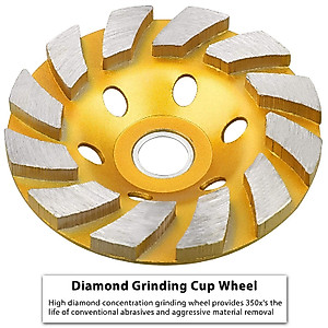 SUNJOYCO 4" Concrete Grinding Wheel, 4 inch 12-Segment Heavy Duty Turbo Row Diamond Cup Grinding Wheel Angle Grinder Disc for Granite Stone Marble Masonry Concrete