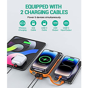 BLAVOR Solar Power Bank with FM Radio,Portable Wireless Charger 20000mAh External Battery Pack 15W QC 3.0 Fast Charging,Bright Flashlight, Compatible with Smartphones and All USB Devices (Orange)