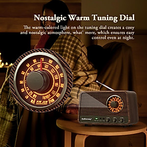 Audiocrazy AM FM Radio Retro Table Top Radio with Bluetooth Speaker,Vintage Wooden Finish Radio Plug in Wall for Home, Office,Aux in, Headphone Jack, Bass Control