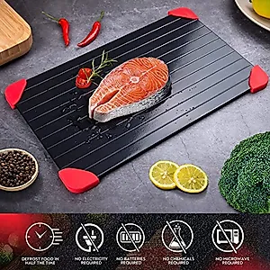 M.S. Large Size Aluminum Defrosting Tray for Frozen Meat with Super-Fast Defrost, thawing Plate for Chicken and Fish That thaws The Frozen Food and Meat in Minutes,Black