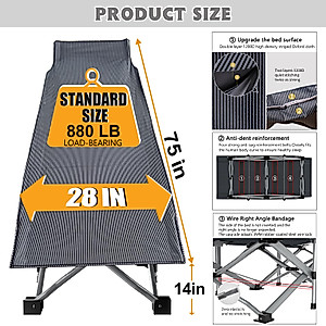 ABORON 2 Pack Folding Camping Cot W/Mat for Adults, Heavy Duty Outdoor Bed with Carry Bag,1200 D Layer Oxford Travel Camp Cots