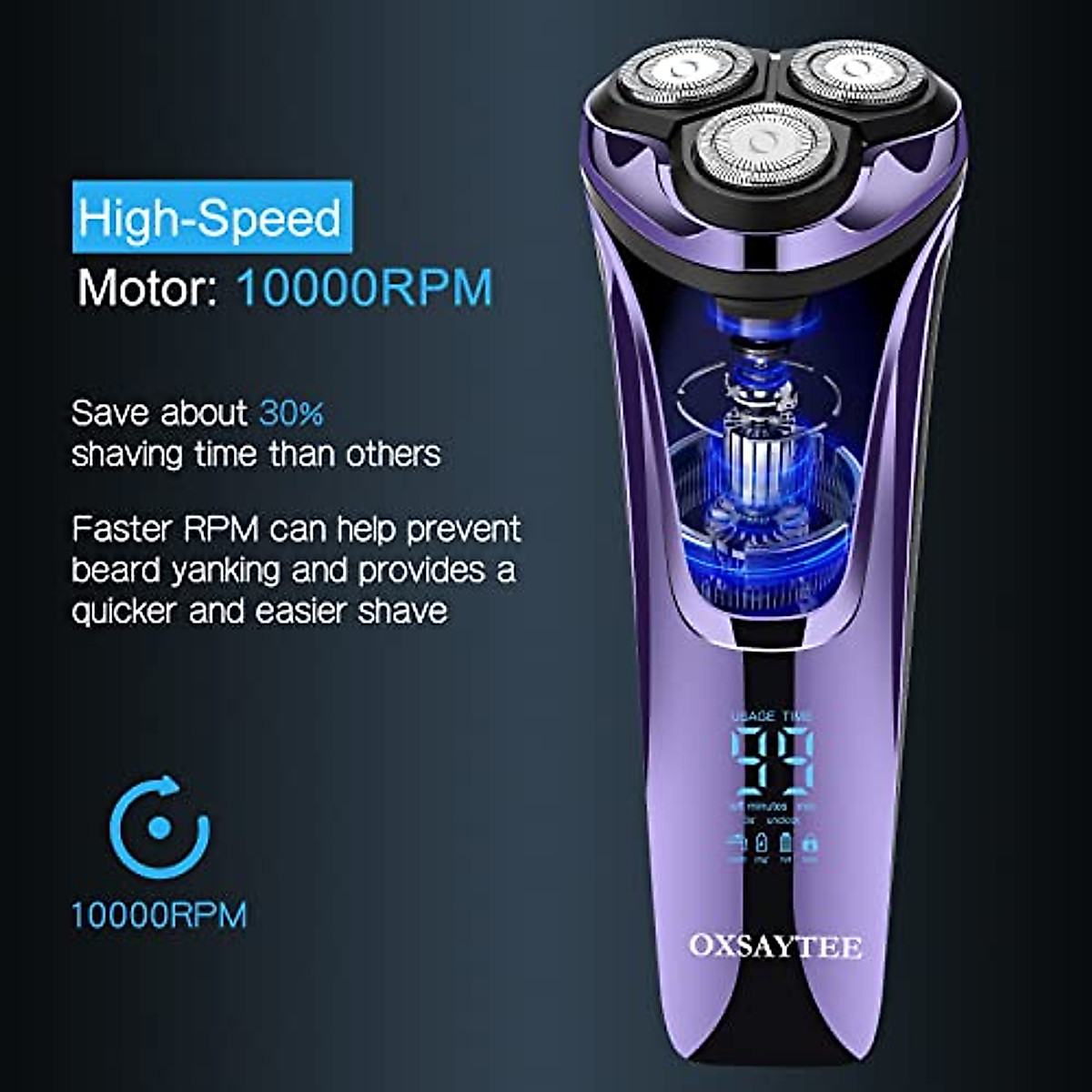 Electric Razor Men's Electric Shaver, USB Rechargeable Wet and Dry Shaver with Pop-up Trimmer and Portable Storage Pouch, Face Shaver Cordless Travel Shaver, Purple