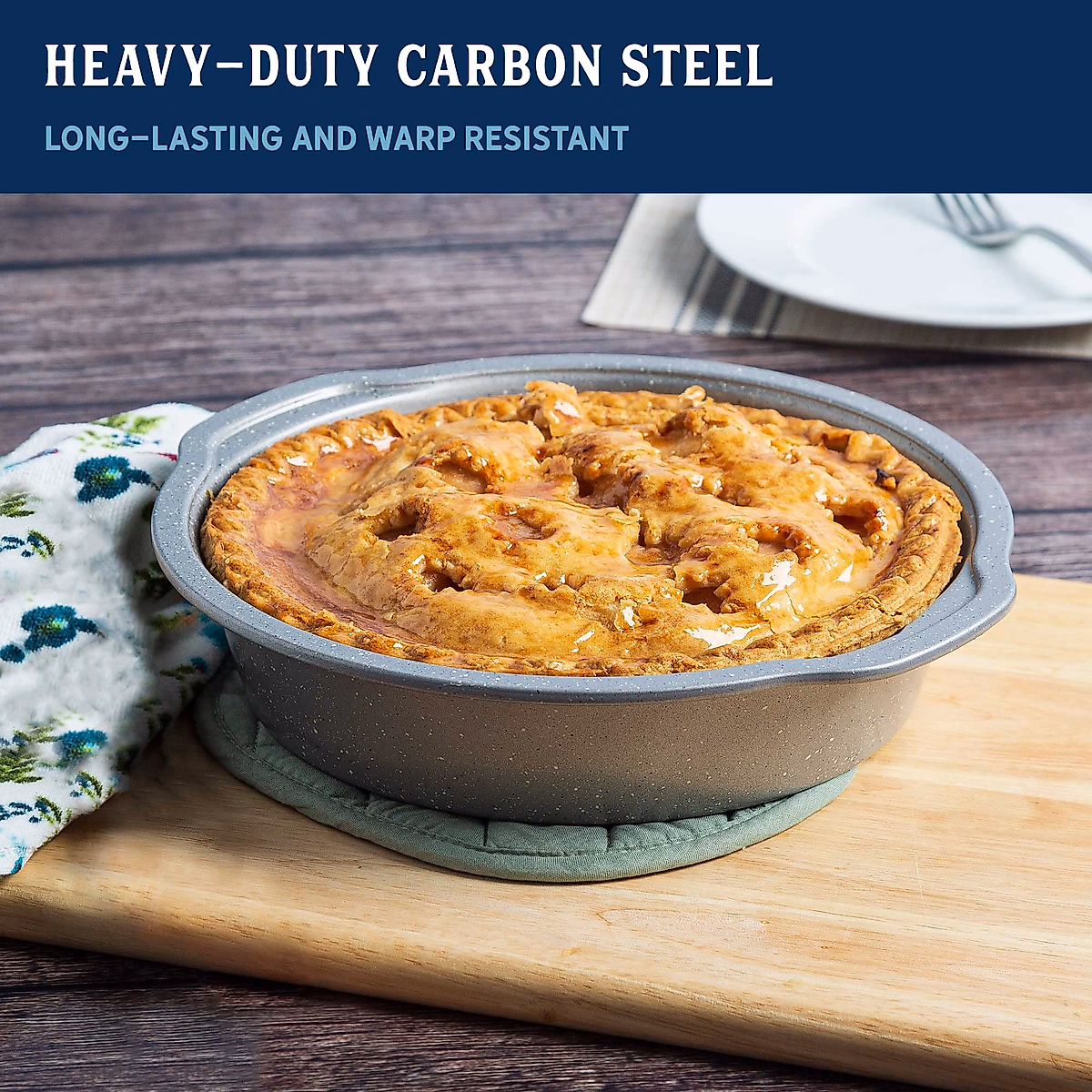 Country Living Nonstick Loaf Pan, Heavy Duty Carbon Steel with Quick Release Coating, Made without PFOA, Dishwasher Safe, 2-Pack Bakeware Set, 9-Inch x 5-Inch, Gray Speckle