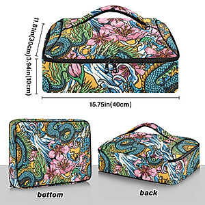 NFMILI Casserole Carrier for Hot and Cold Blue Japanese Dragon Print, Insulated Food Delivery Bag Reusable Warmer Carrier Bag with Inner Pocket Aesthetic Print 15.75×11.81×3.94 inch