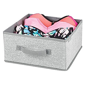 mDesign Soft Fabric Closet Organizer Box with Front Pull Handle for Shelves in Bedroom, Bathroom, Home Office - Holds Clothing, Linens, Accessories - Lido Collection - 4 Pack - Gray