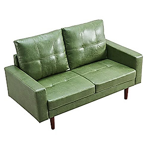 Loveseat Sofa Couch, Pu Leather Modern Couch For Living Room With High-Density Foam Cushion, Accent Love Seat Sofa With Spacious Seat Comfy Futon Couch With Solid Wood Legs For Bedroom, Office (Green)