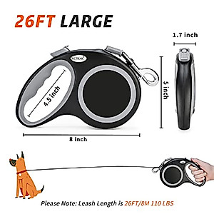 EC.TEAK Retractable Dog Leash, 26 FT Dog Walking Leash for Medium Large Dogs up to 110lbs, One Button Break & Lock, Heavy Duty No Tangle