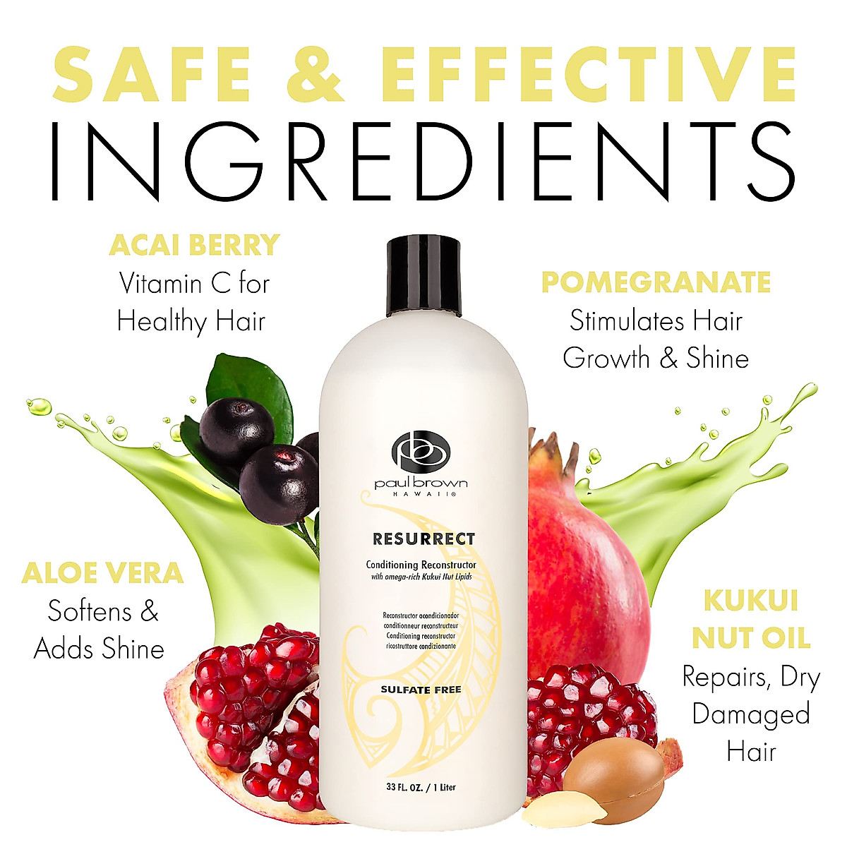 Paul Brown Hawaii Resurrect Salon Quality Conditioner | Hydrate & Treat Damaged Hair | Antioxidant-Rich Kukui Nut Oil for Ultimate Hair Moisturization | Safe for Color Treated Hair (33 oz.)